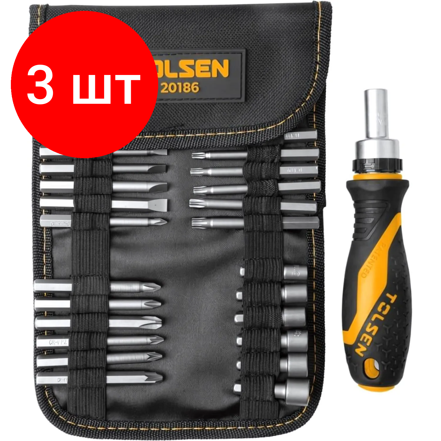 Комплект 3 упаковок, Набор бит 1/4, PH, PZ, Hex, Torx, Slotted, 26 предметов TOLSEN