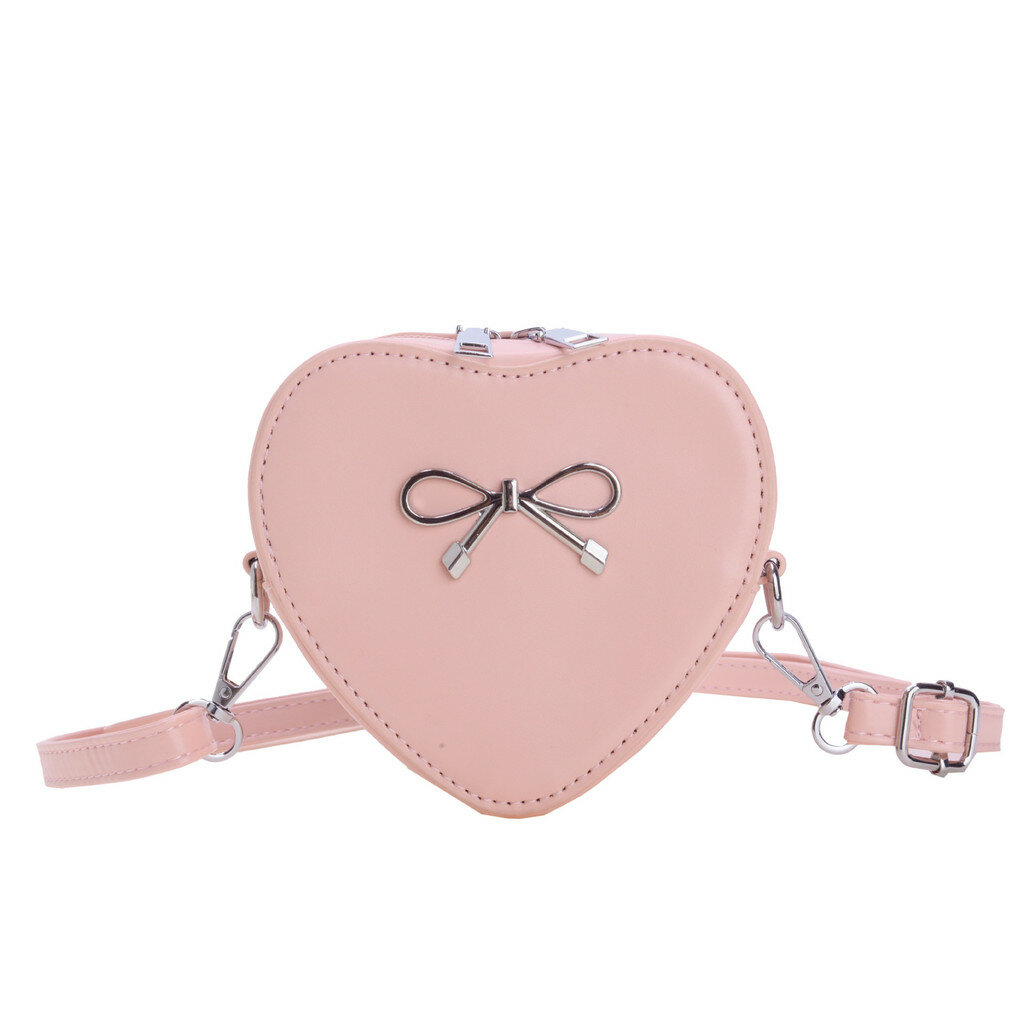 Модная мини-сумка через плечо для детей с узорами в форме сердца и банта, розовая, унисекс
