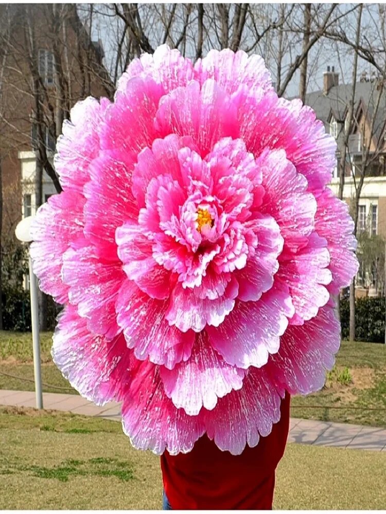 Пластиковый цветок-веер пион 66 см Розовый, Pink