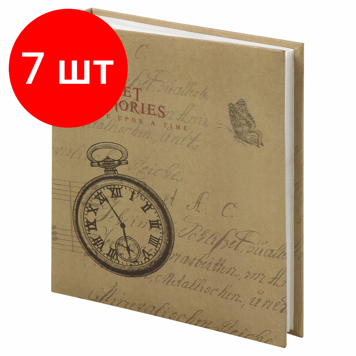 Комплект 7 шт, Фотоальбом BRAUBERG "Часы, крафт" на 200 фото 10х15 см, твердая обложка, термосварка, 391165
