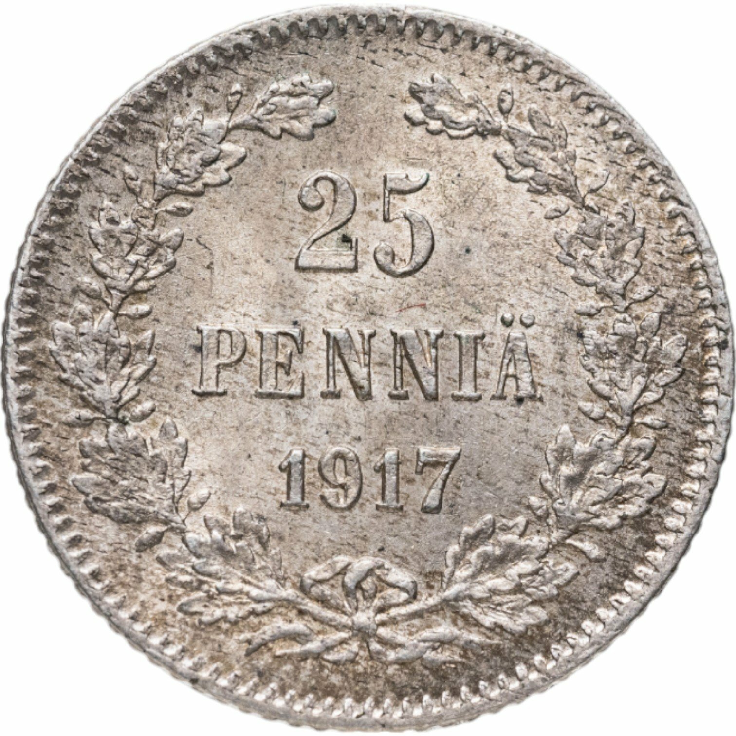 25 пенни pennia 1917 S Российская Финляндия, Серебро 750, в сохранности AU-UNC