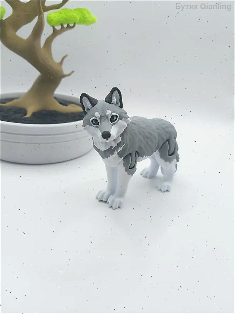 Фигурка волка, реалистичный, подвижный, пластик, для детей от 14 лет, бело-серая