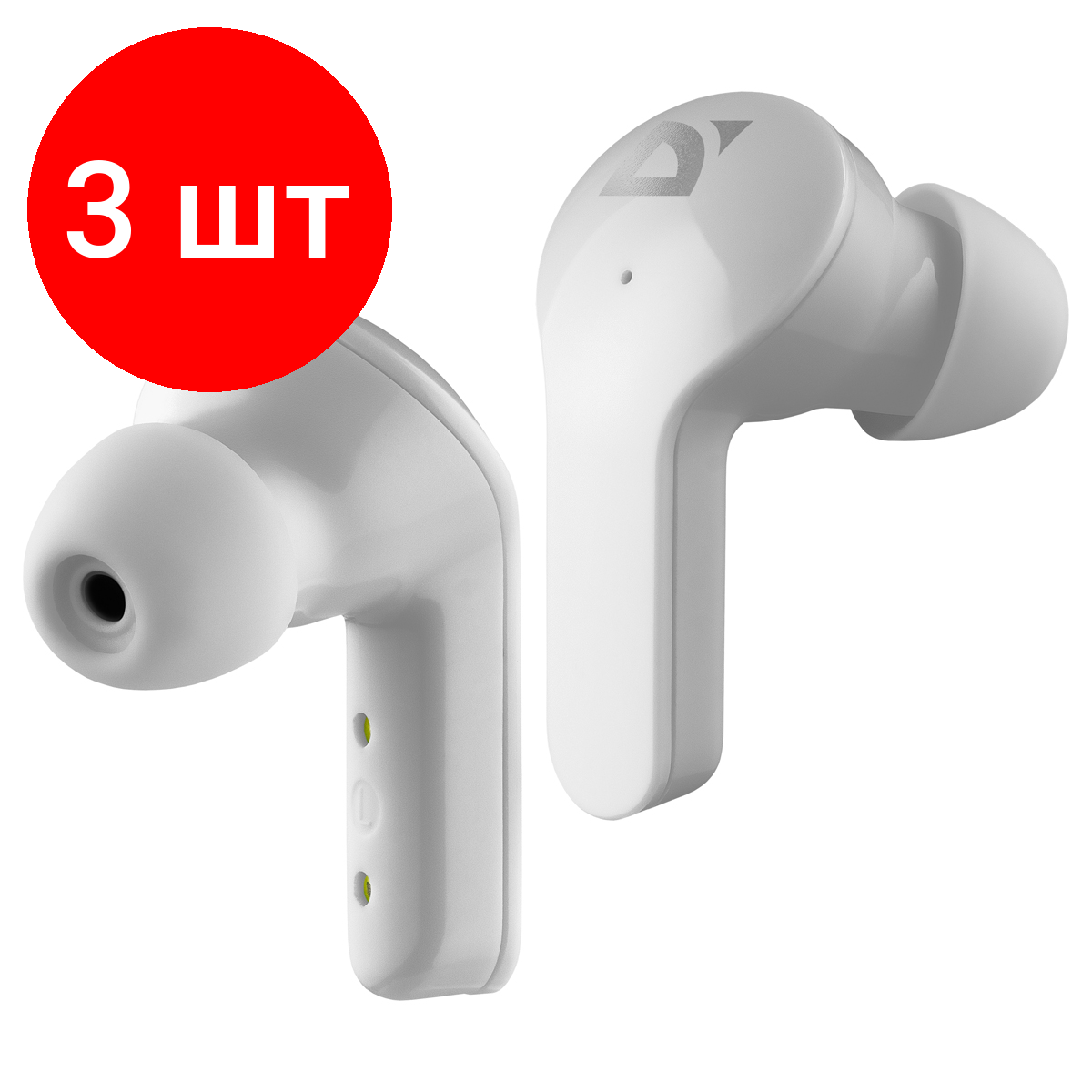 Комплект 3 шт, Наушники с микрофоном беспроводные Defender Twins 916, Bluetooth, разъем Type-C, белый