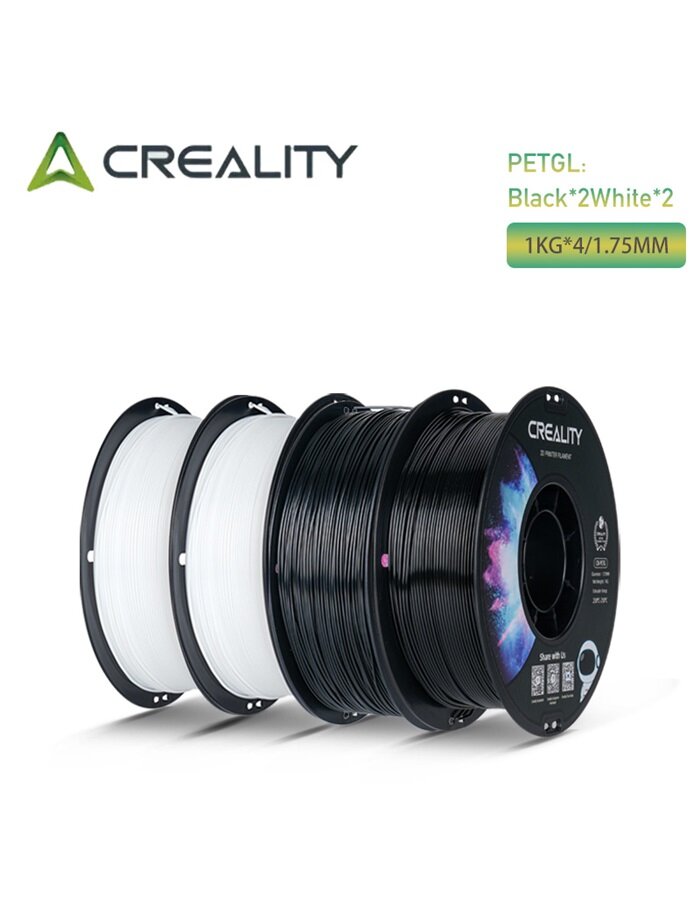 Филамент CREALITY CR-PETG 1.75мм — низкая усадка, химическая стойкость, оригинал без БФА для FDM-принтеровЧерно-белый