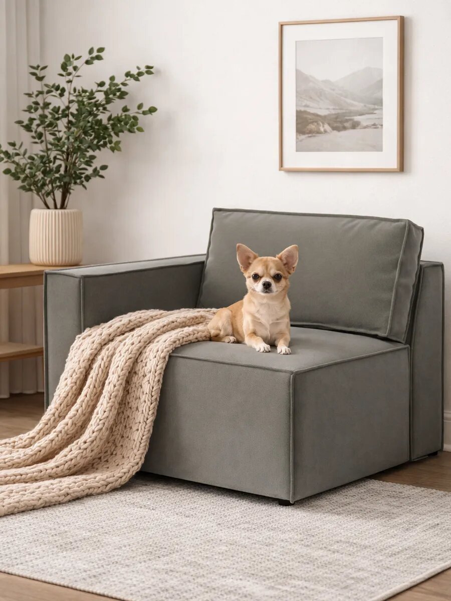 Диван модульный Гамма Модуль-3, левый, велюр серый, 116х95х70 см