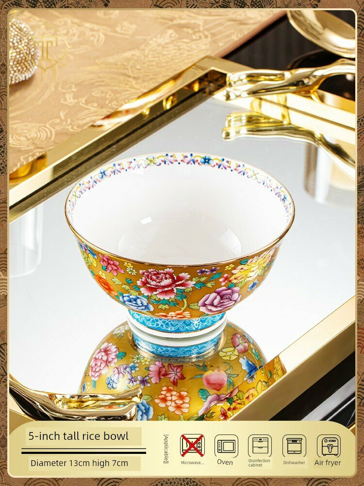 5-дюймовая высоконожечная керамическая тарелка с рисунком Enamel Cai Xia - Jin Cheng Gong Yi, ручная работа, кухонная