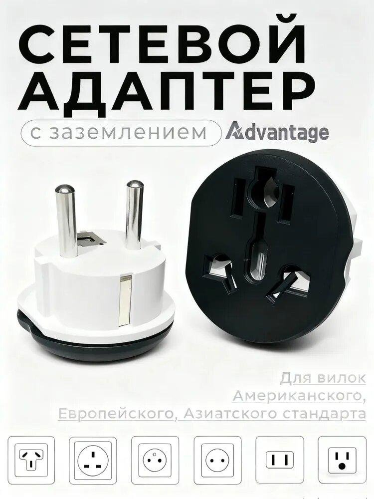 Универсальный адаптер-переходник с китайской вилки на российскую или евровилку, стильный чёрно-белый дизайн, компактный сетевой аксессуар для путешествий и дома