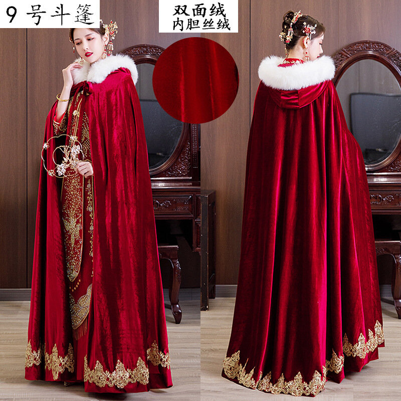 В наличии костюм Ханфу Сюхэ, утолщенный национальный стиль, красный китайский стиль, накидка с меховым воротником, свадебный шаль для невесты, зимний теплый