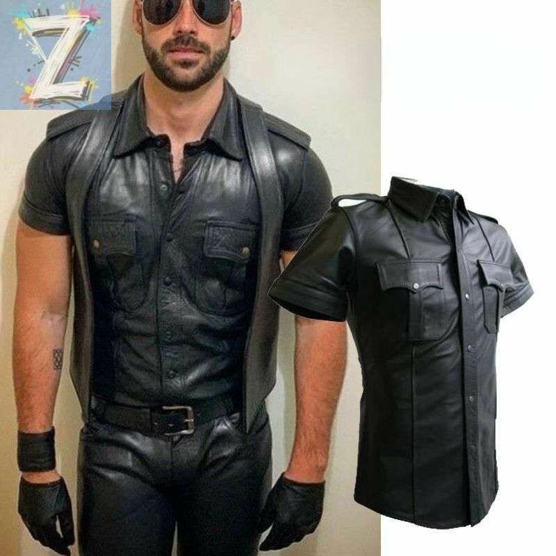 Мужская Кожаная Рубашка С Коротким Рукавом, Топы, Косплей