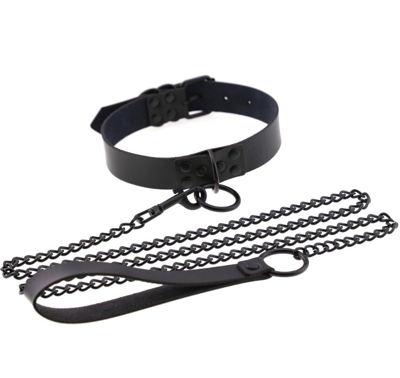 Чокер-ошейник MyPads из качественной эко-кожи с металлической цепью на карабине с застежкой на кнопки в Панк-стиле, Рок-стиле, Байкер, Готик