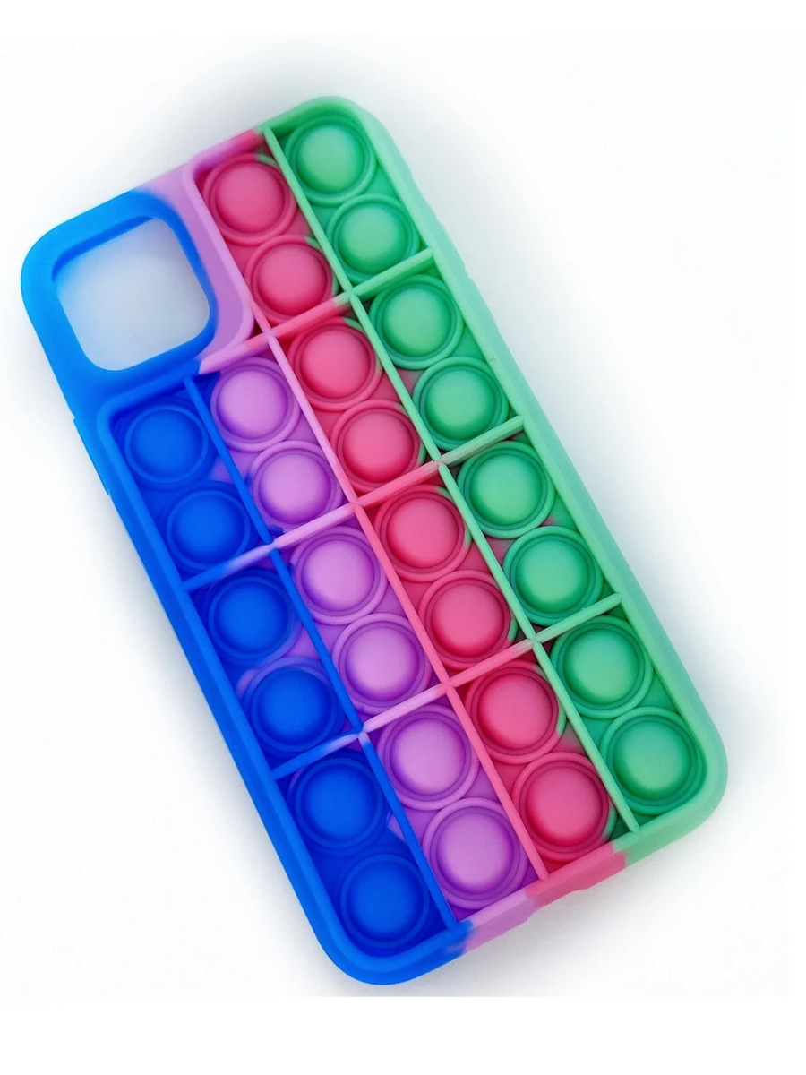 Чехол Антистресс Pop It для iPhone 12/12 Pro (синий/фиолетовый/розовый/зеленый)