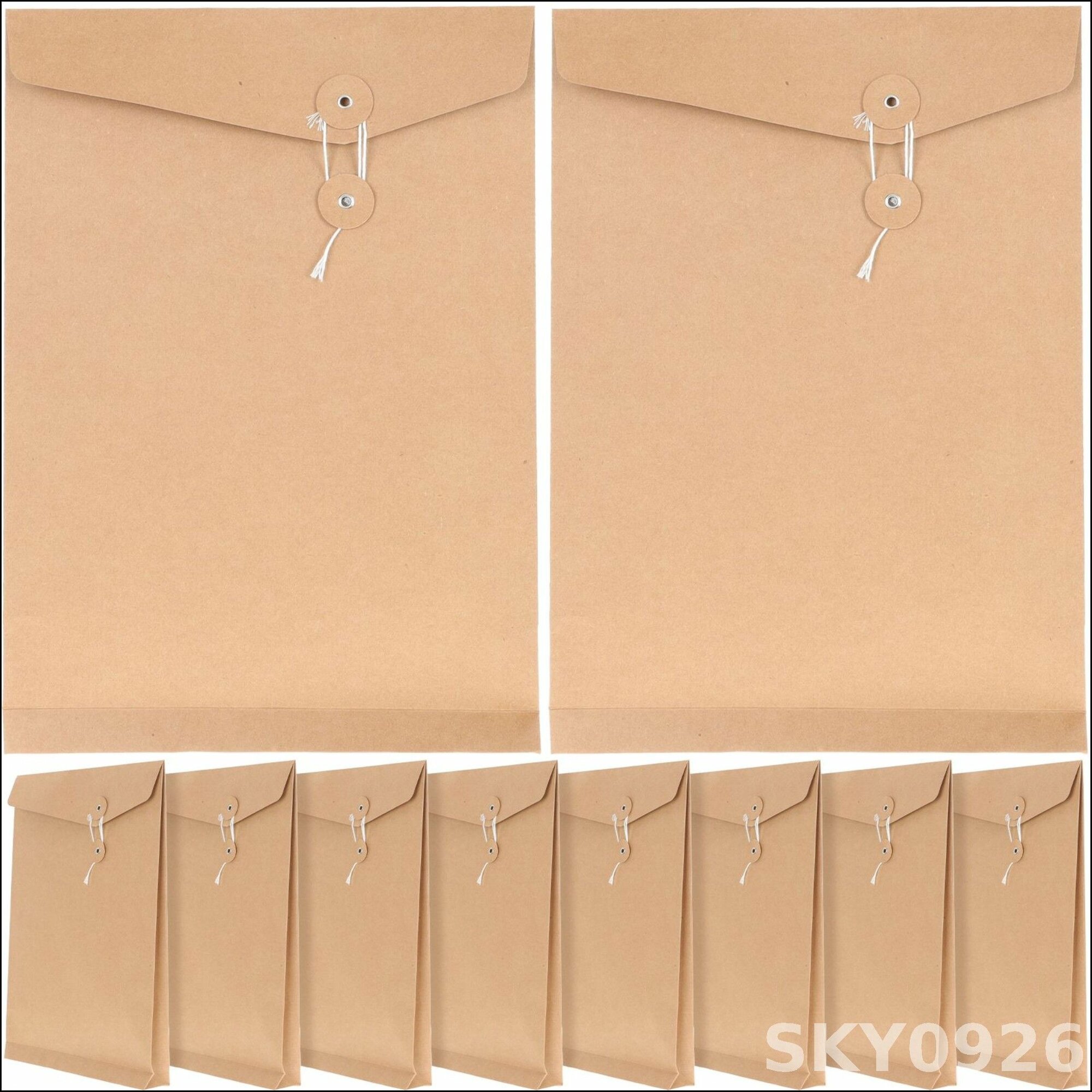 Конверты из крафт-бумаги светло-коричневые с завязкой для хранения документов 10 шт