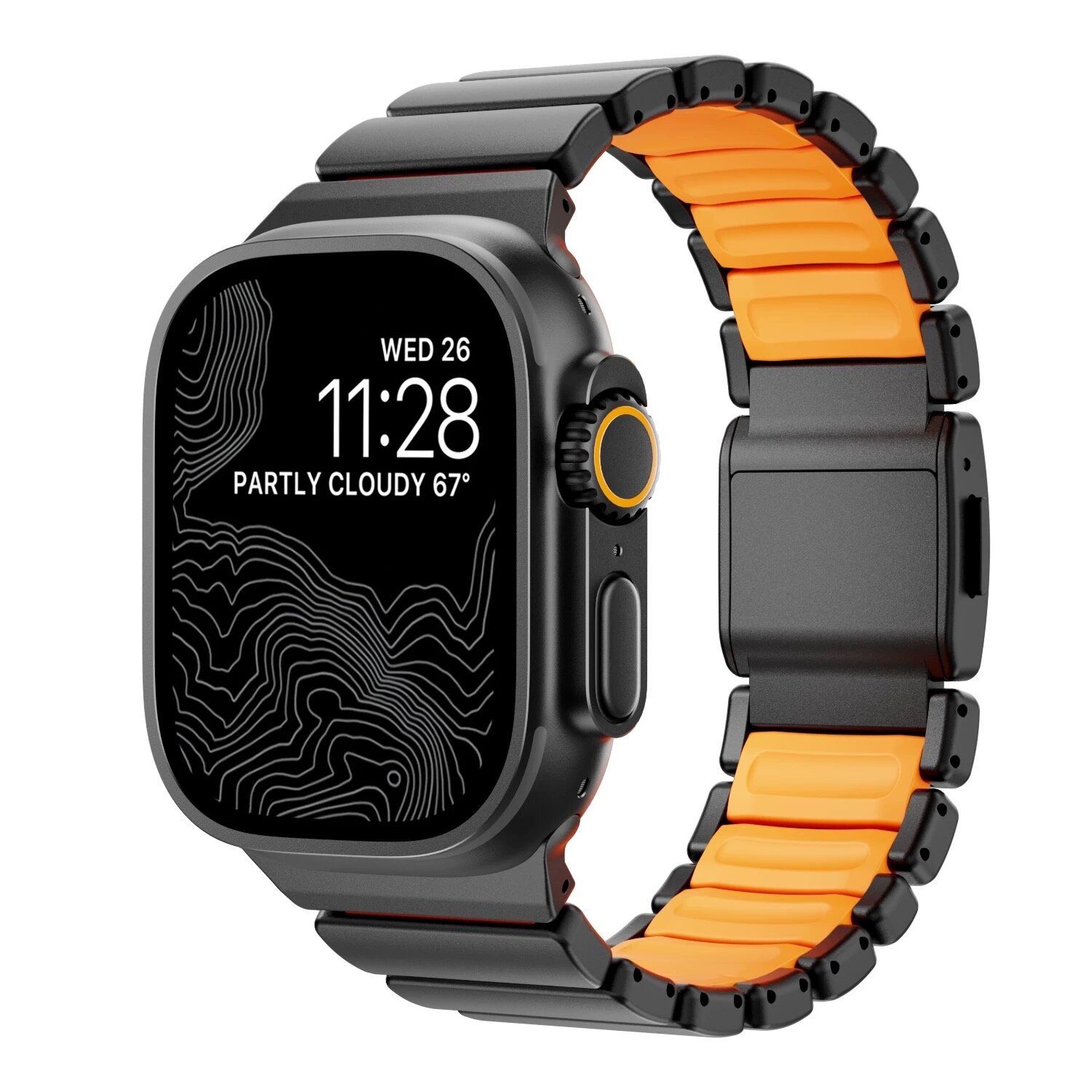 Ремешок для Apple Watch Ultra 3 2 1 49mm, Series 11 10 46mm , Магнитный, Двухкомпонентный (Титановый металл + силикон)