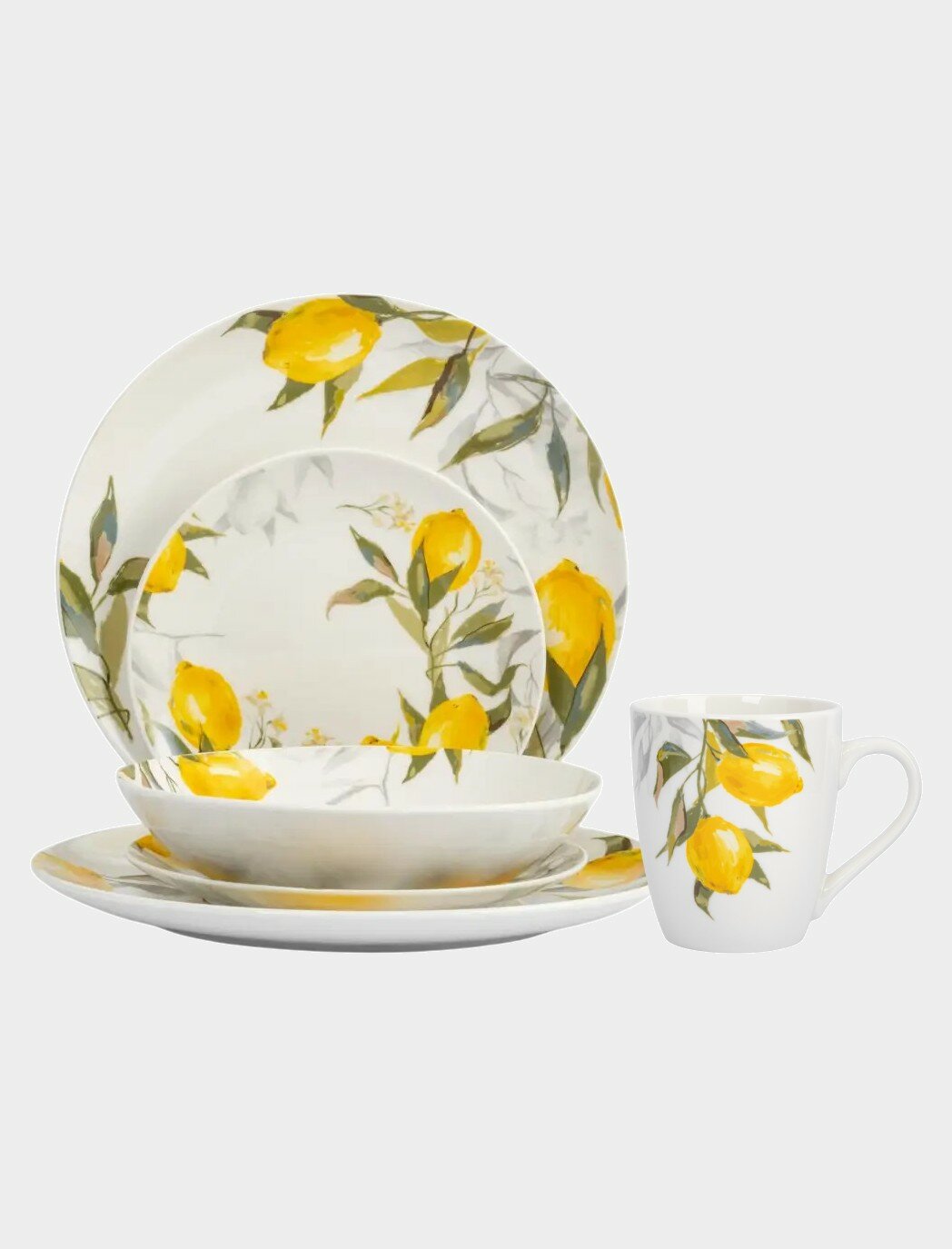 Сервиз обеденный с кружками, 6 персон, 24 предмета, фарфор, белый, Лимоны, Palermo (Anna Lafarg)