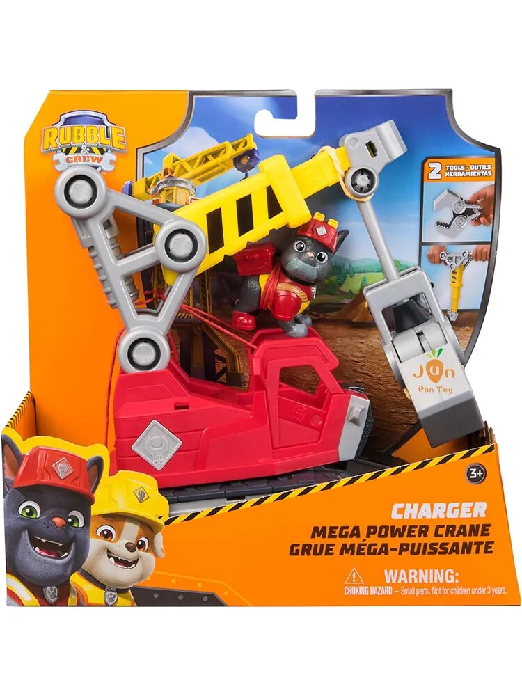 Щенячий патруль Spin Master Paw Patrol Rubble & Crew Charger's Mega Power Crane / Детский игрушечный инженерный автомобиль с моделью персонажа и другими аксессуарами, подходящий для детей старше 3 лет