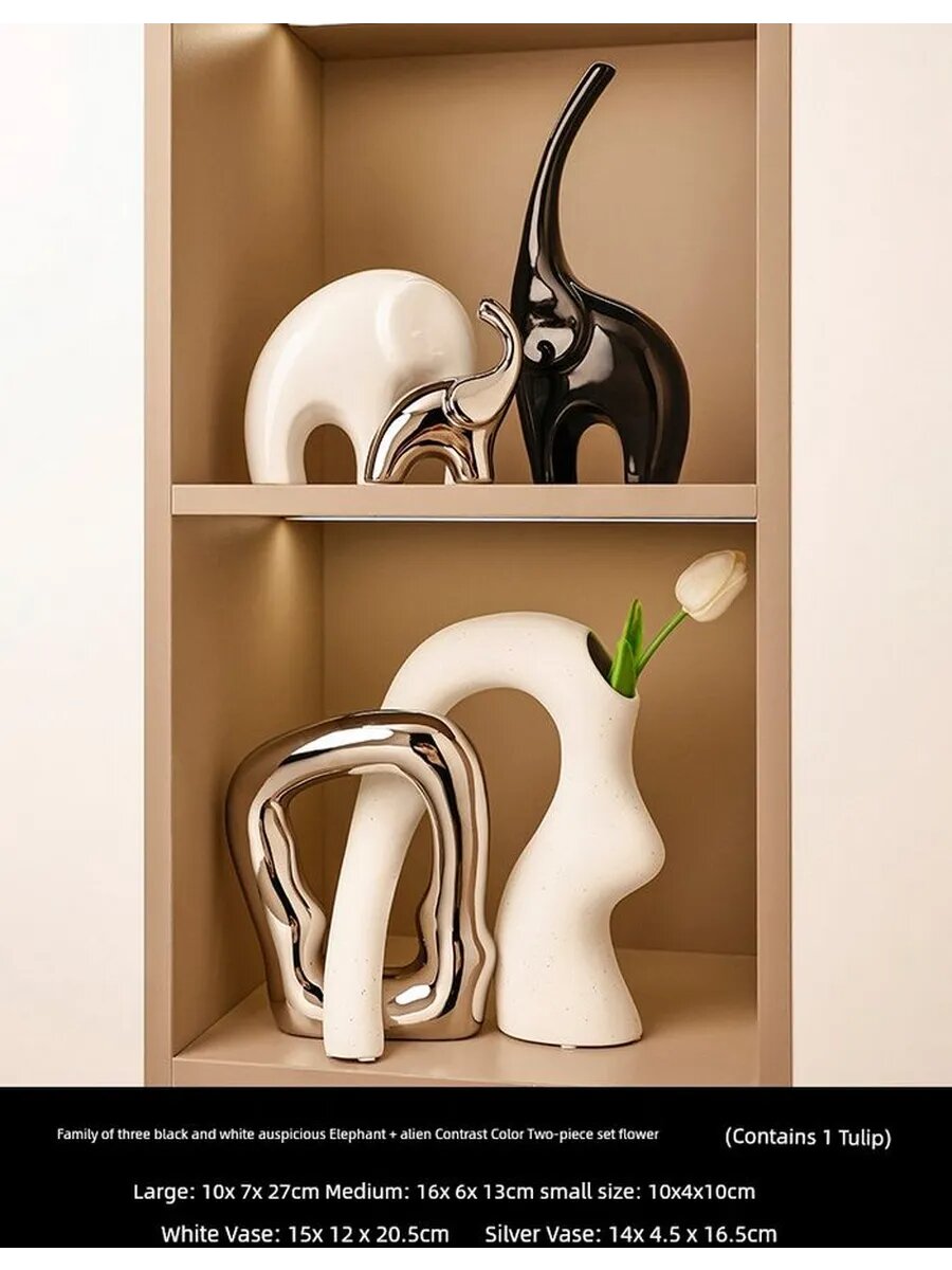 Набор фигурок слонов (черно-белые — 3 шт.)