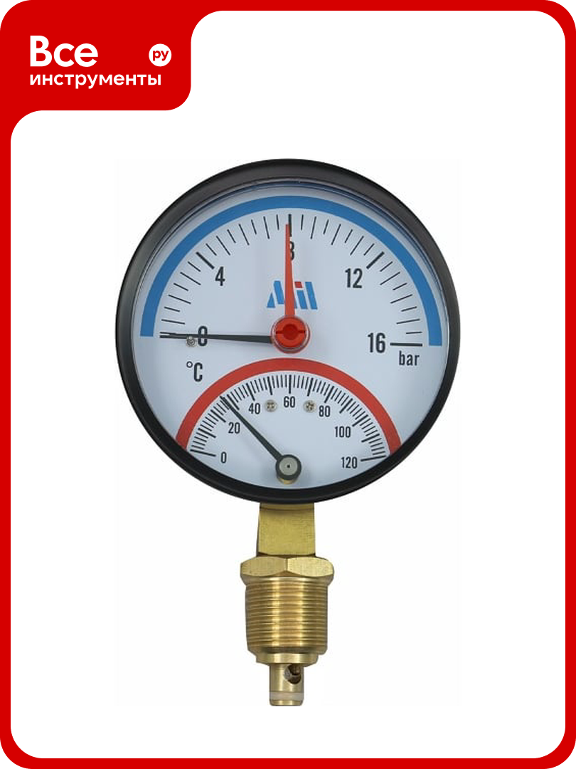 Термоманометр радиальный 1/2" D80 мм 0–120 °C до 16 бар вертикальный Millennium TVML121680