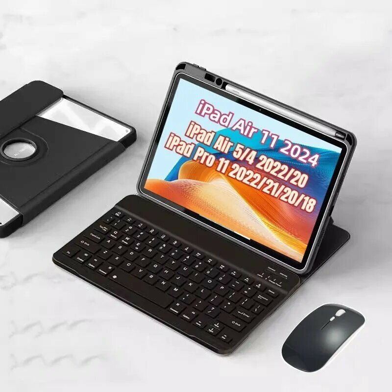Вращающийся на 360 чехол-клавиатура для iPad Pro 11 4th 1st, iPad Air 11" M3/M2 2025/24/5th/4th 10.9 с мышью