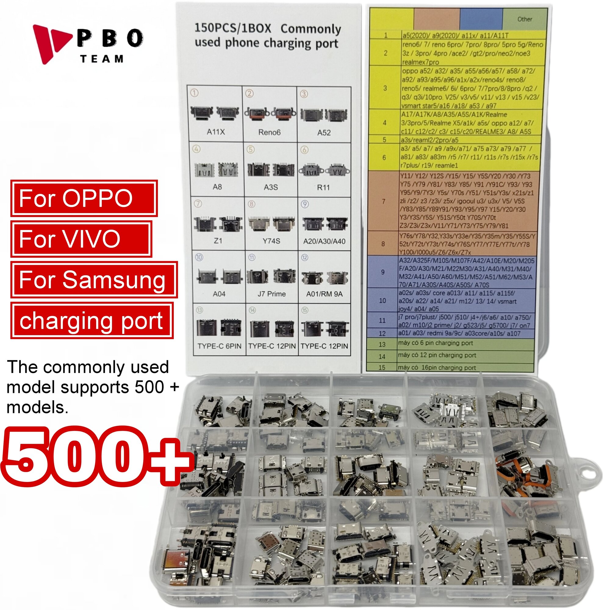 150 шт./кор, поддержка 500 + модели, USB-порт для зарядки, док-станция, разъем Type-C для телефона Samsung/OPPO/VIVO A20 A02S, 12PIN, 16PIN, ремонтный комплект