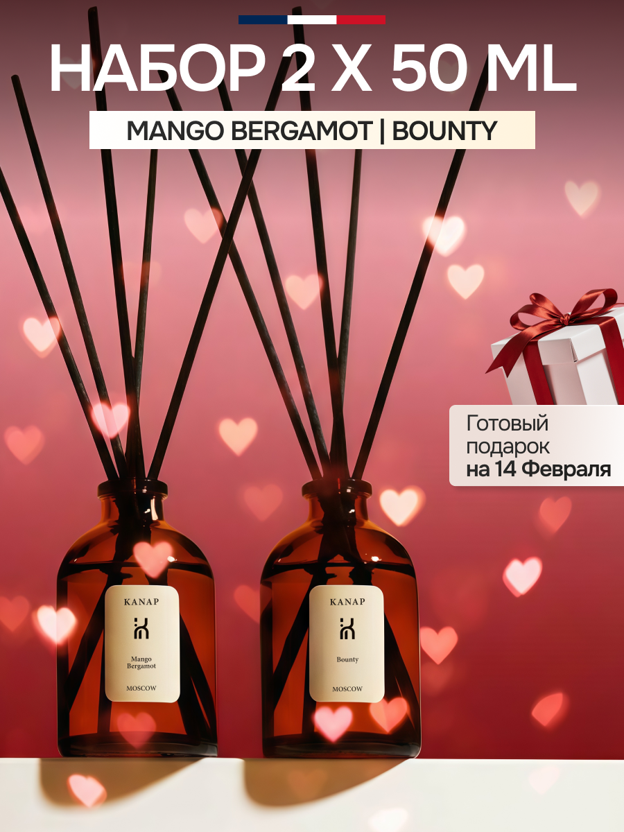 Ароматический диффузор для дома с палочками KANAP 50 мл+50 мл, набор 2 штуки