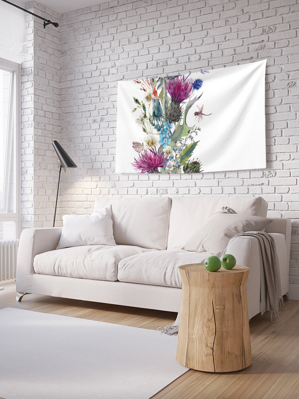 Горизонтальное фотопанно на стену "Акварельный чертополох", 150x200 см