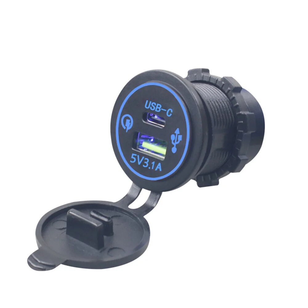 Универсальное автомобильное зарядное устройство для быстрой зарядки 12 В-24 В с двумя портами TYPE-C USB 5 В 3,1 А, розетка с синим светом, автомобильное зарядное устройство, аксессуар для мотоцикла