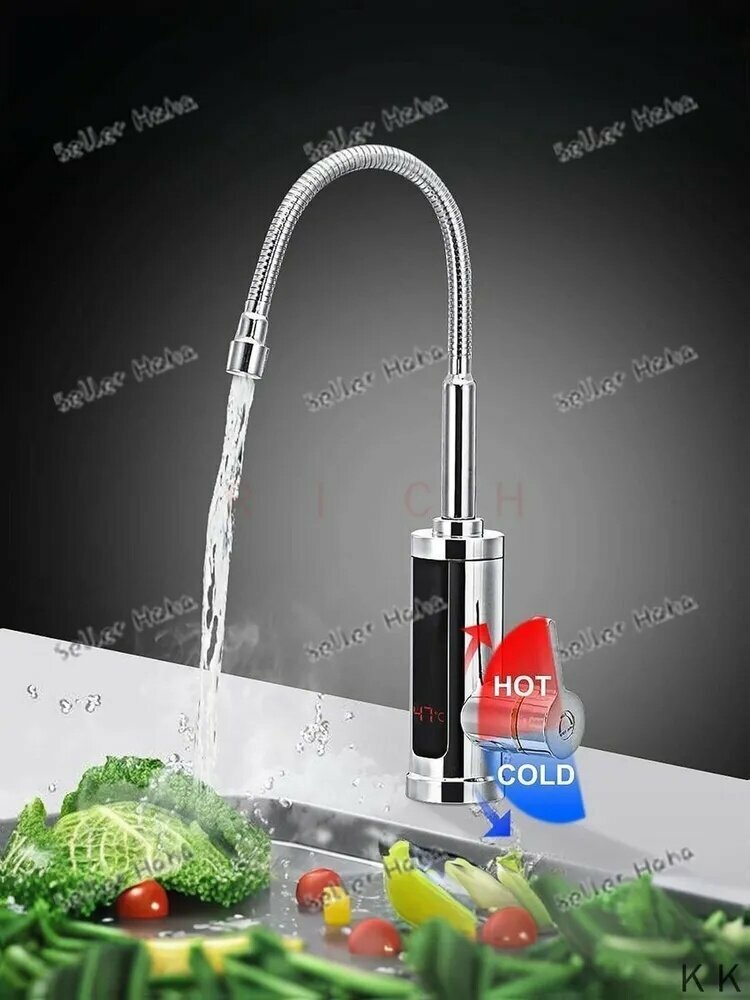 220 В электрический водонагреватель с мгновенным нагревом 3000 Вт гибкий смеситель для ванной и кухни Смеситель с мгновенным нагревом за 3 секунды, с цифровым LED-дисплеем, белый (хромированный)