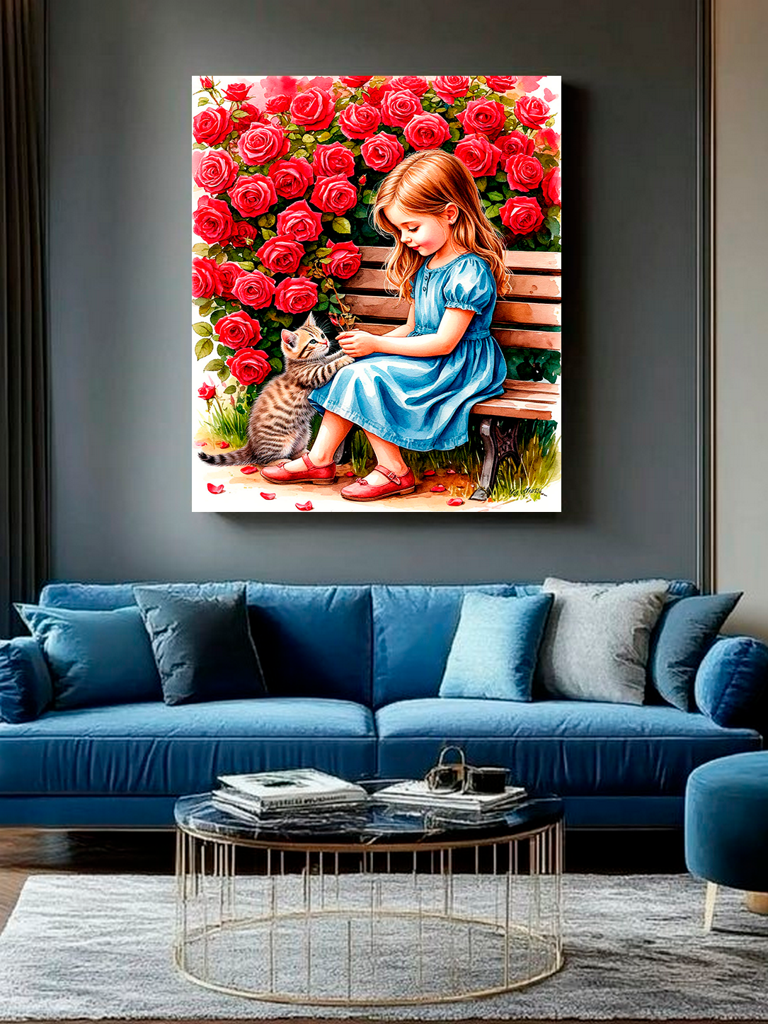 Картина по номерам "Девочка с котенком" 40х50 см, хлопковый холст на подрамнике, акрил, Hobby Home