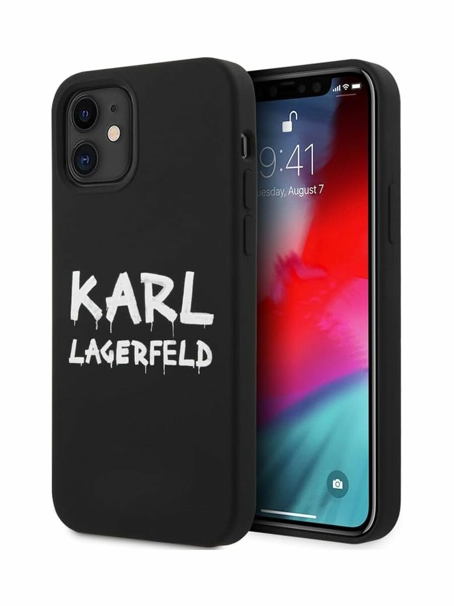 Lagerfeld силиконовый чехол для iPhone 12 Mini / Силиконовый чехол для Айфон 12 мини / Liquid silicone Graffiti logo Hard (черный)