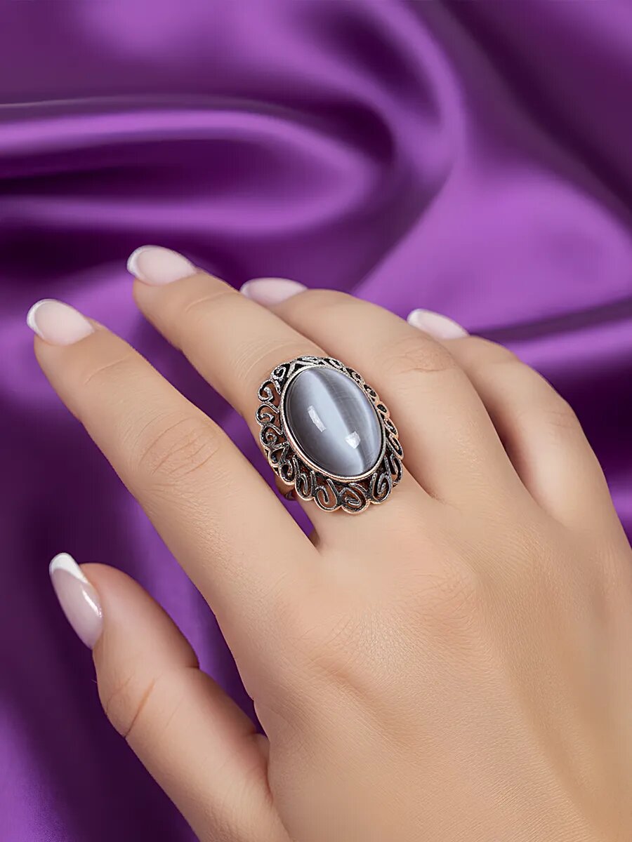 Кольцо на фалангу L-Silver, серебро, 925 проба, родирование, улексит, размер 19.5 — фото 1