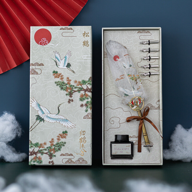 Подарок на день рождения, ручка с чернильным картриджем в древнем стиле, ретро китайская стильная перьевая ручка, набор подарочной коробки