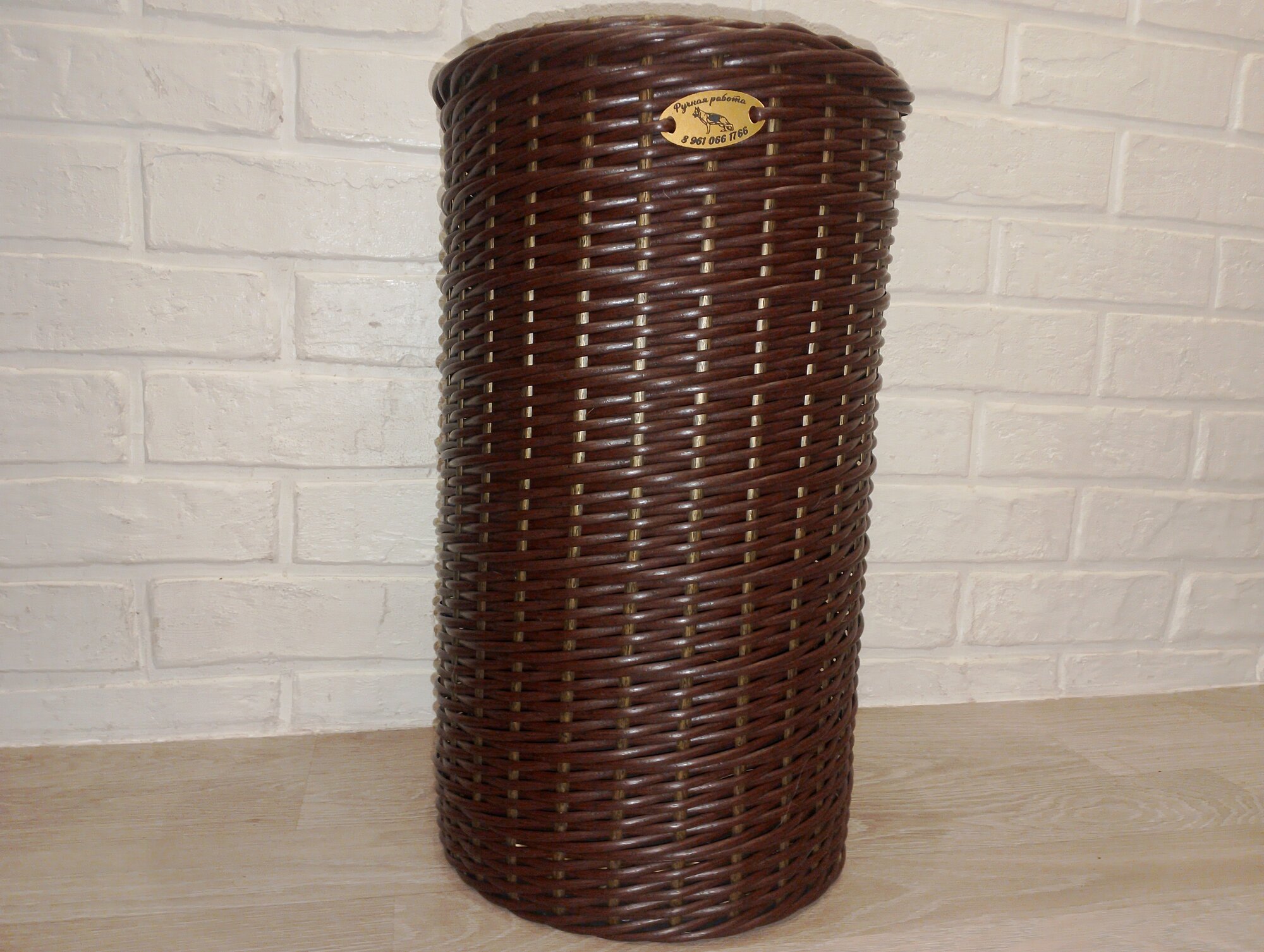 Кашпо Цилиндр объёмом 12 литров ручная работа из искусственного ротанга