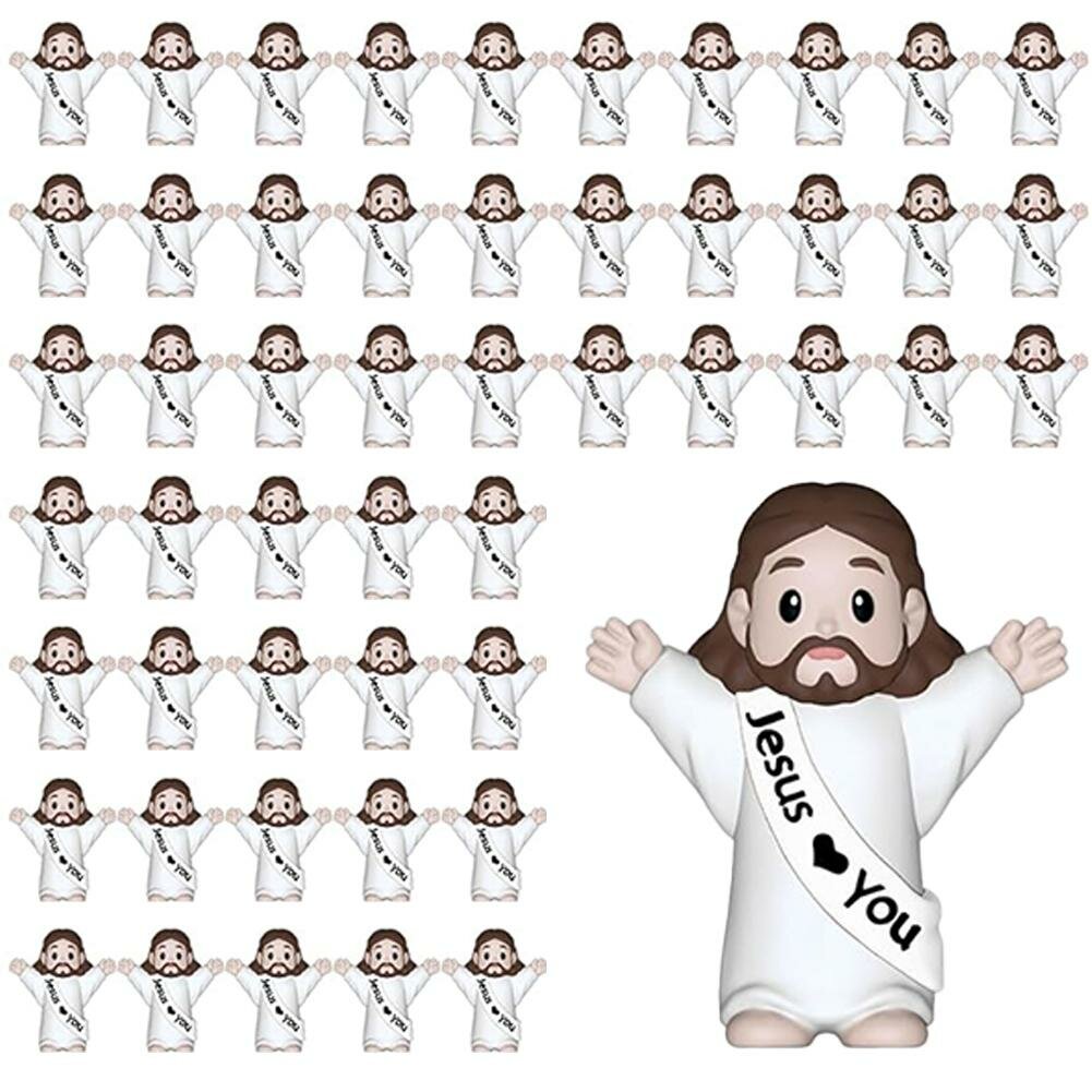 50 маленьких фигурок Иисуса, миниатюрные фигурки Иисуса - крошечные статуэтки для наполнения пасхальных яиц, религиозные подарки, вечеринки, подарки на крестины, разноцветные миниатюрные украшения, фигурки для игры в прятки.