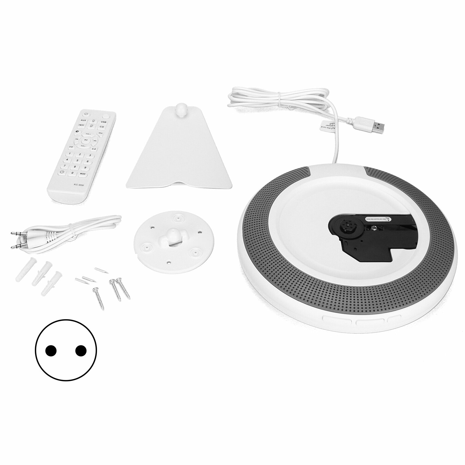 Портативный CD-плеер с возможностью настенного монтажа, Bluetooth, FM-радио, пультом дистанционного управления, питание 100‑240В, евровилка.