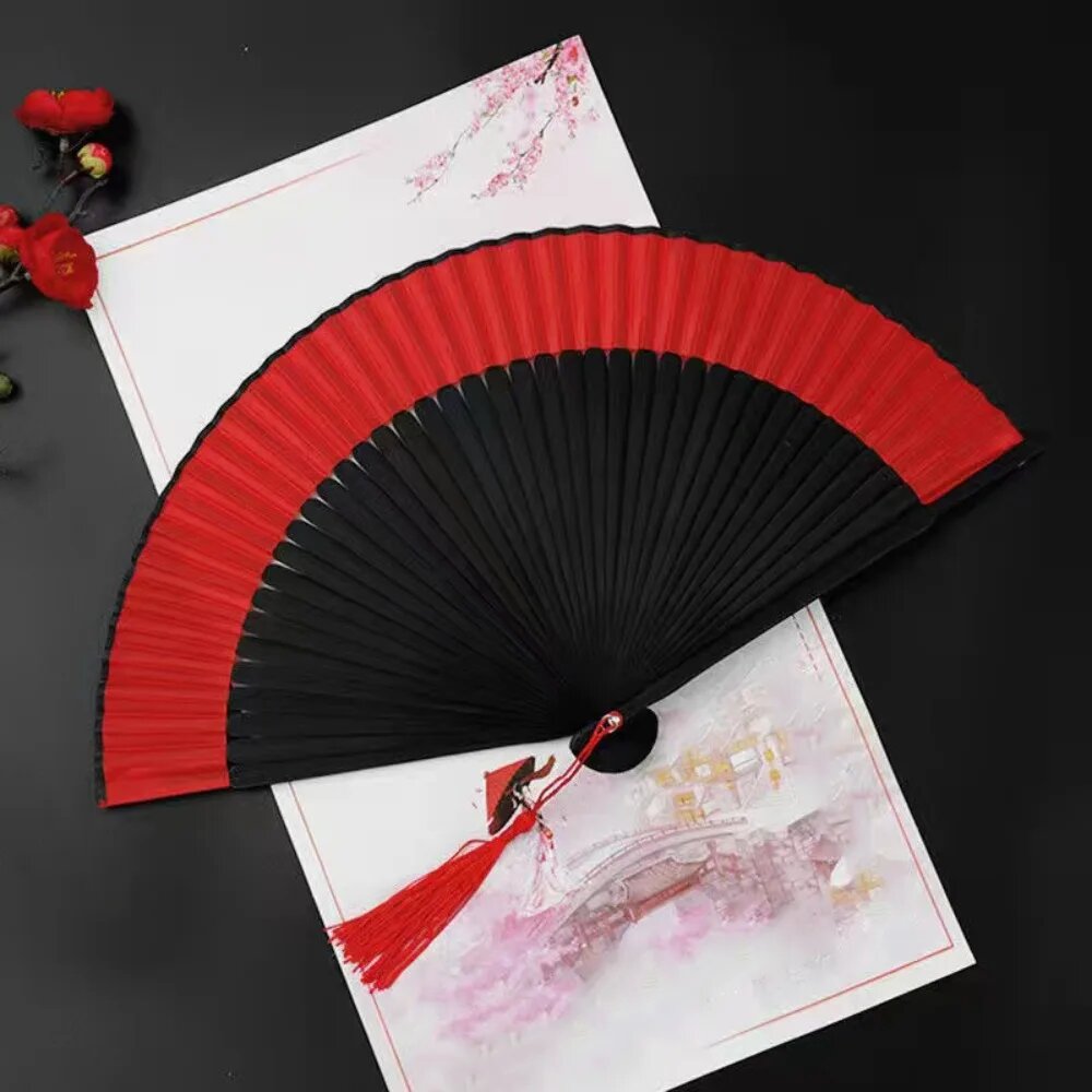 Складной веер с цветочным принтом Красный, Style 1