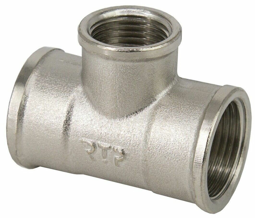 Тройник, латунь, внутренняя/внутренняя/внутренняя резьба 3/4", никель, RTP