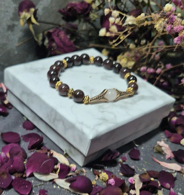 Плетеный браслет, кварц, гематит, гранат