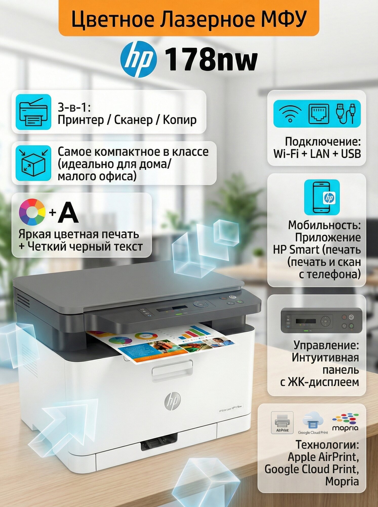МФУ лазерное HP Color Laser MFP 178nw 4ZB96A