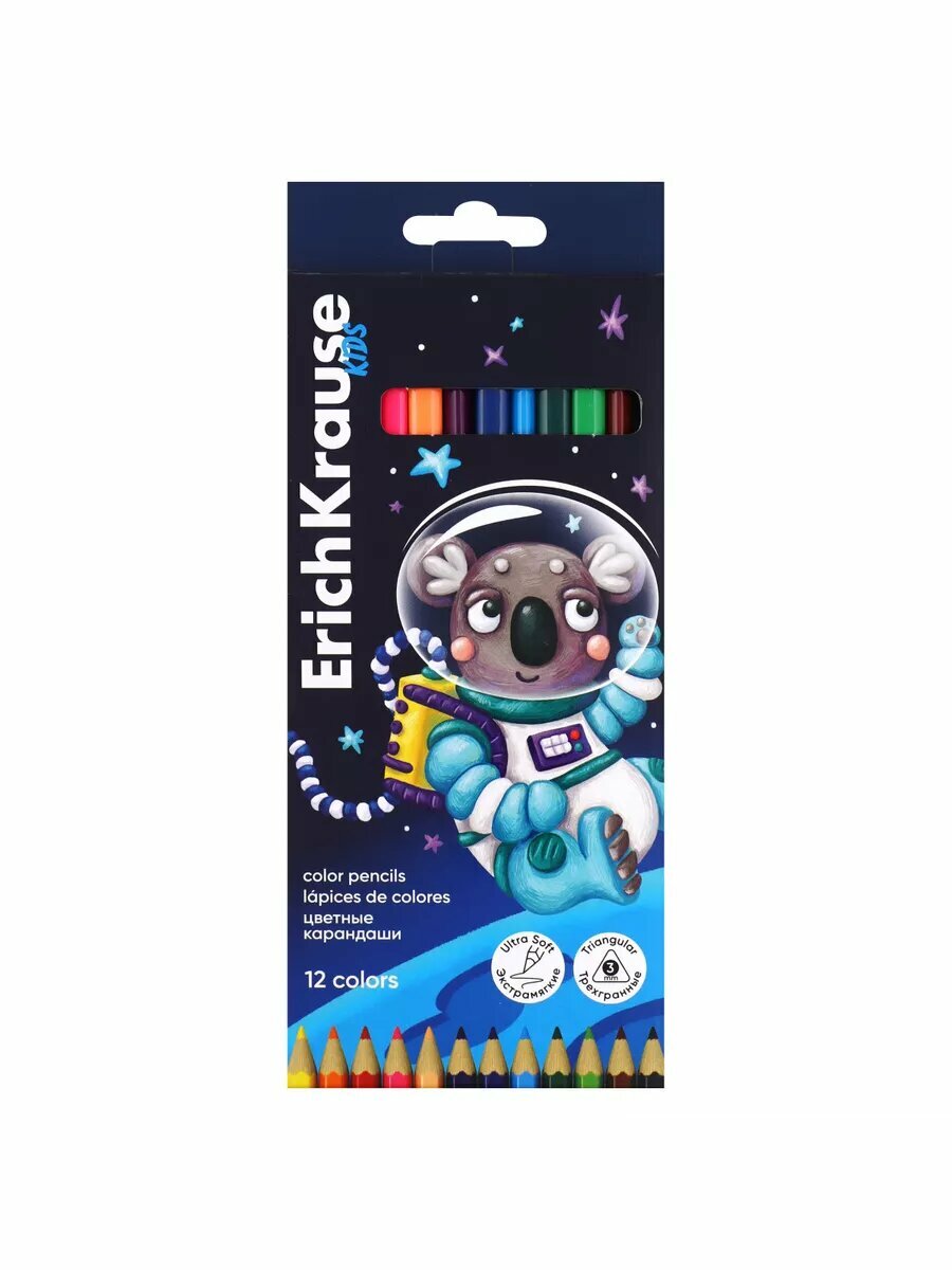 Восковые мелки Kids Space Animals трехгранные, 8 мм, 8 цветов, арт. 62944