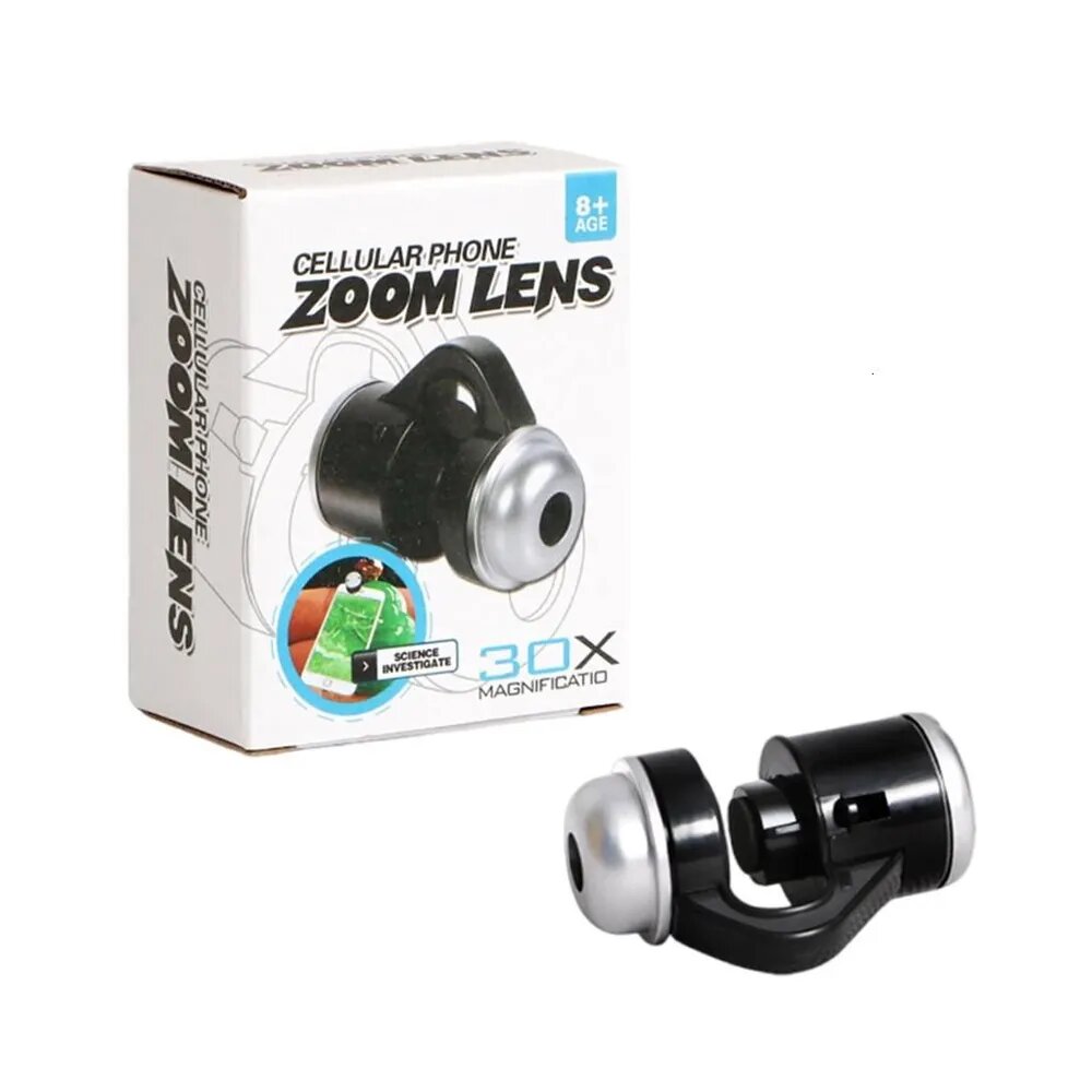 Микроскоп для смартфона с клипсой 30X увеличитель LED свет камера объектив, Черный