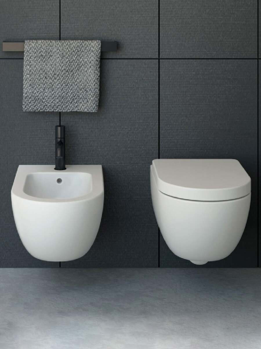 Унитаз подвесной CIELO ENJOY EJVSK, безободковый, с креплениями и крышкой микролифт, белый глянцевый