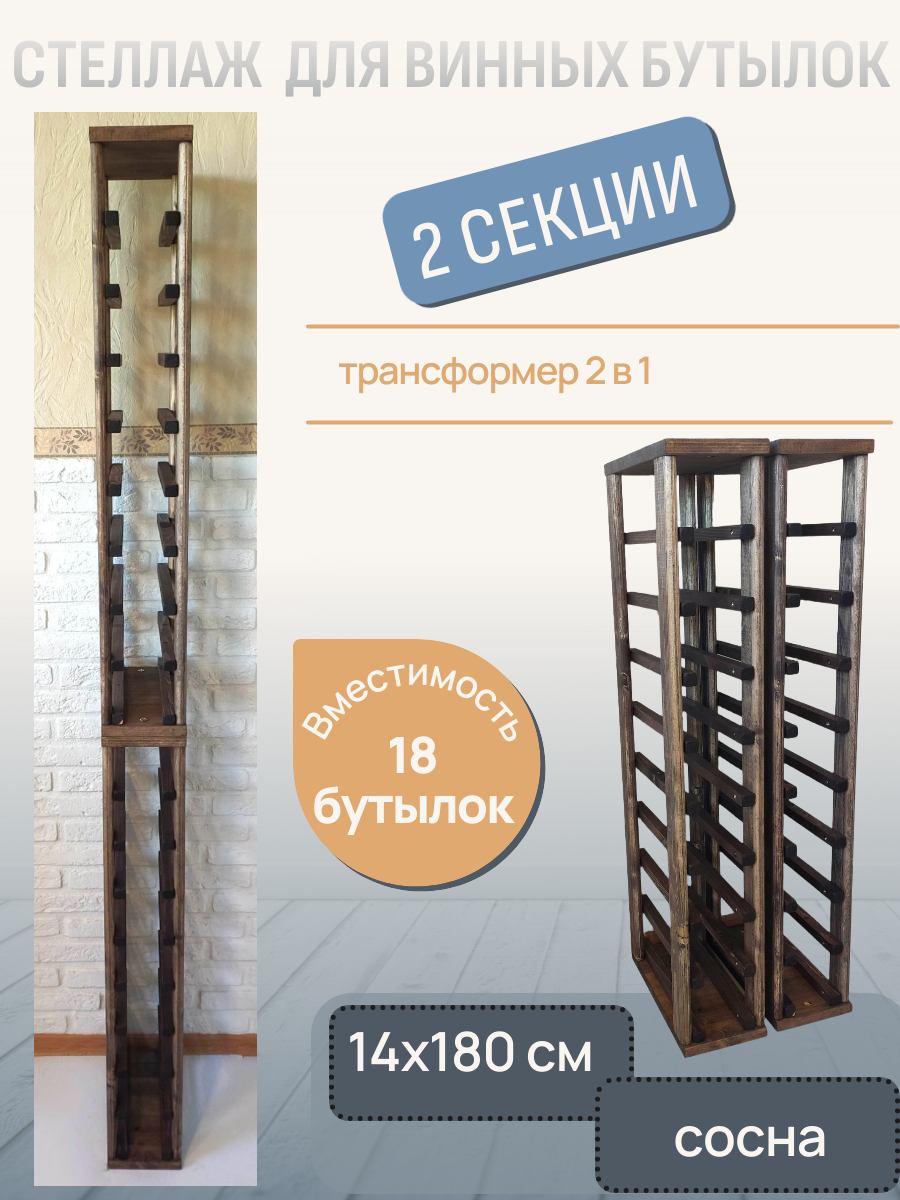 Стеллаж винный RackForWine однорядный двухсекционный на 18 бутылок цвет венге