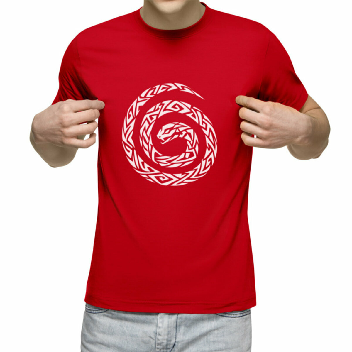 Мужская футболка «Змея с узором» (красный, S)