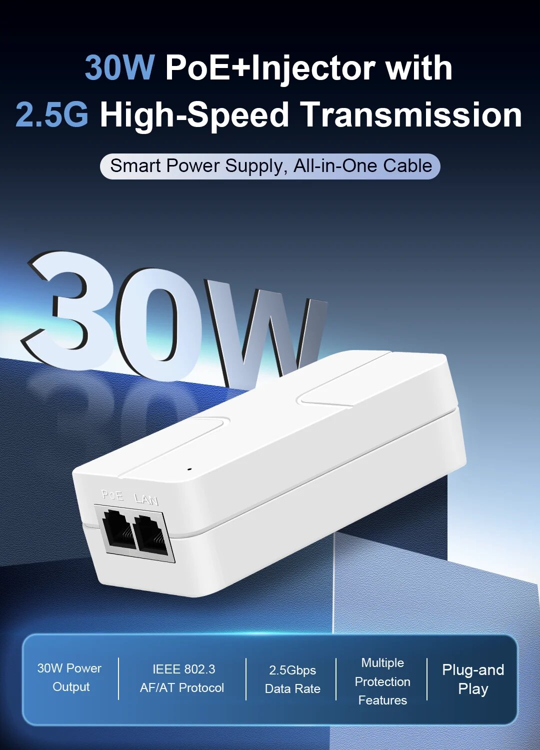 TelDaykemei G30D 2.5G POE инжектор, EU PLUG