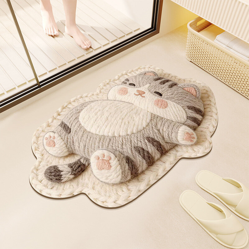 Мультяшный милый коврик для ванной комнаты с имитацией шерсти из диатомовой грязи для домашних животных, 60*90 см