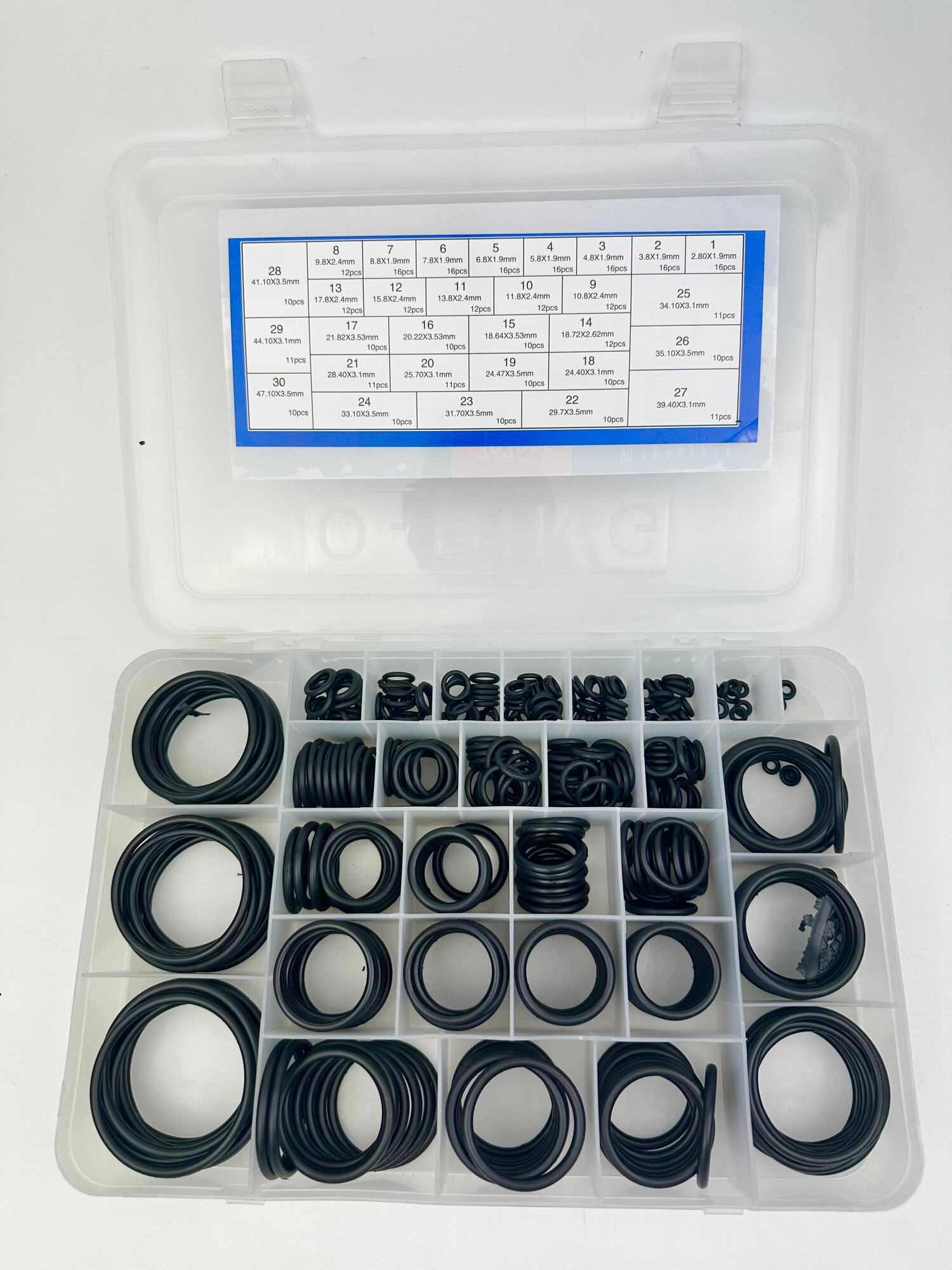 Набор резиновых уплотнительных колец, прокладок 30 размеров 363 шт, D 2.8- 47мм