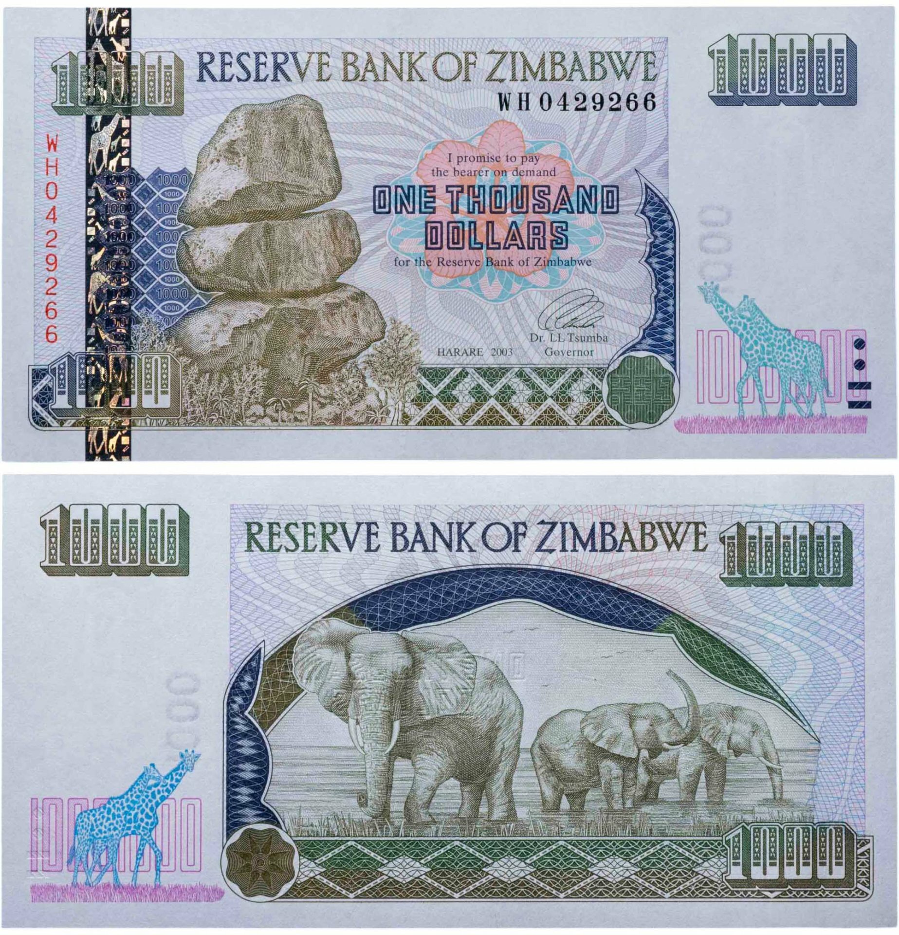 Зимбабве 1000 долларов 2003