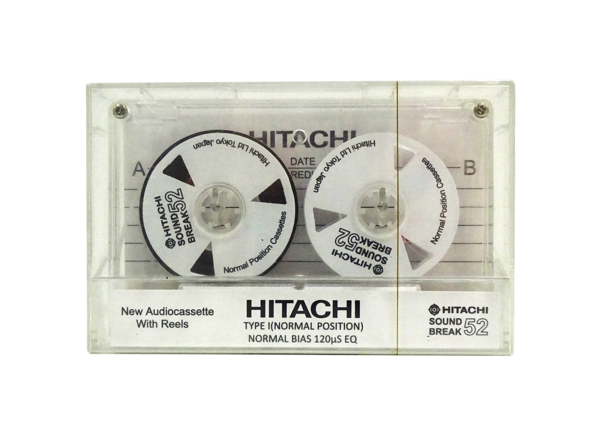 Аудиокассета "Hitachi Sound Break 52" с белыми боббинками