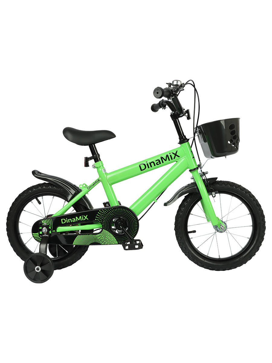 Велосипед детский двухколёсный + тренировочные колеса. Колёса 14 дюймов, зелёный цвет (арт. ВЛ-2633)