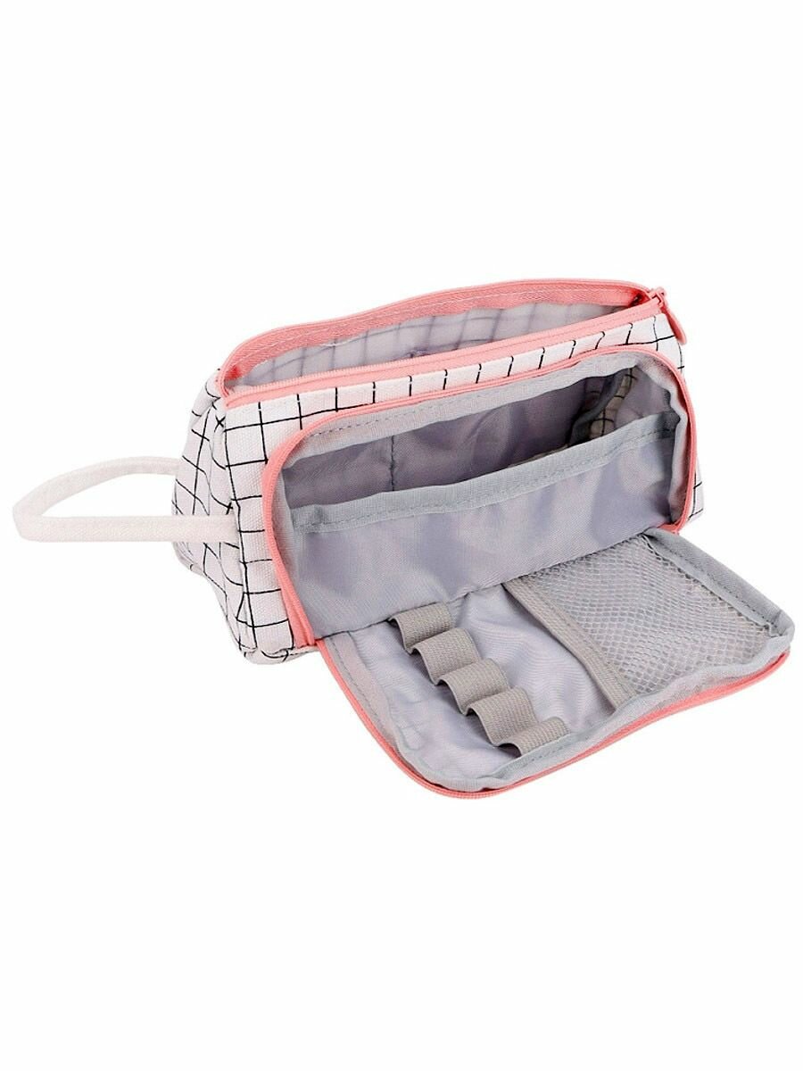 Пенал-косметичка Prof-Press 2 отделения, светло-розовый, в клетку, 8.5х21х10.5 см (ПН-2070)